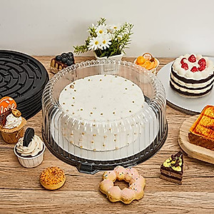Tessco 10 Pieces 10-11 Inch Plastic Cake Containers with Lids and Thickened Cake Boards Round Cake Carriers Disposable Cake Holder with Lid Clear Cake Transport Container Clear Cake Box