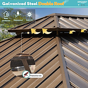 EROMMY 12' x 16' Hardtop Gazebo, Aluminum Frame Gazebos with Galvanized Steel Double Roof, Permanent Outdoor Metal Pavilion with Curtain and Netting for Patio, Lawn, Deck