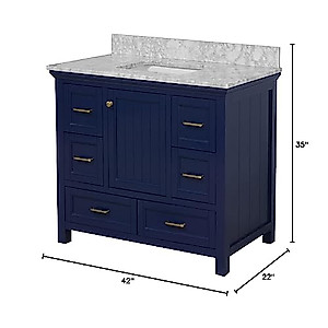 Paige 42-inch Bathroom Vanity (Carrara/Royal Blue): Includes Royal Blue Cabinet with Authentic Italian Carrara Marble Countertop and White Ceramic Sink