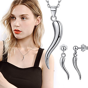 U7 Italian Horn Pendant for Car Sterling Silver Lucky Pepper Pendant Cornicelli Necklace 18 Inch