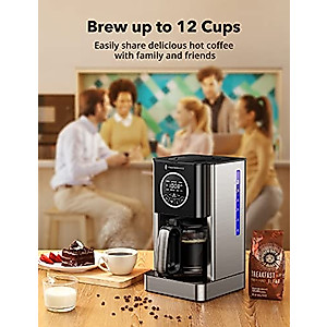 XINYUWZ 12 Cup Programmable Coffee Maker, Drip Coffee Machine with Temperature Control, Auto Pause Coffee Brewer with Glass Carafe, Family Coffeemaker with Self-Cleaning Function Black