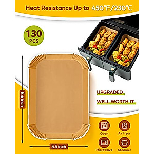 Katbite 130PCS Air Fryer Liners Disposable, 8.6x5.5'' Rectangle Liners for Air Fryer Basket, Thick Air Fryer Parchment Paper Liners for Ninja Dual Air Fryer Foodi DZ201, DZ401, FG551