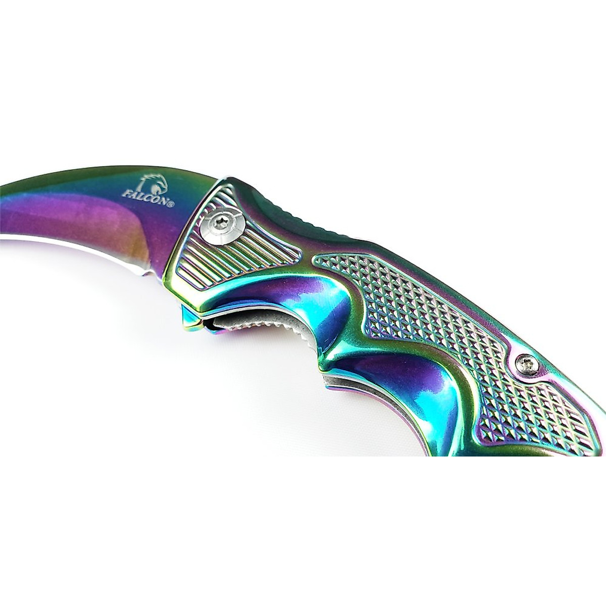 Full Metal CSGO Karambit Claw Folding Pocket Knife, Tactical Knife. For Gift, Collection, EDC (RAINBOW)