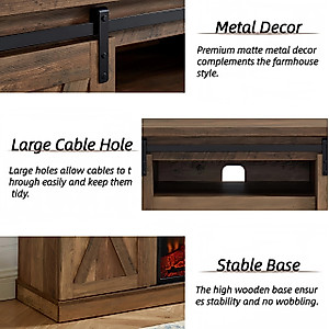 EDYO LIVING Farmhouse Electric Fireplace TV Stand for 60 Inch TV, Barn Door Entertainment Center with Fireplace and Open Storage Shelves for Living Room, Rustic Oak