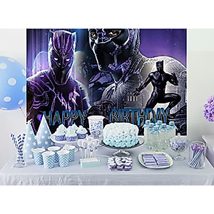 Black Panther Party Backdrop, Black Birthday Party Supplies, Party Decorations for Boy and Girls, Happy Birthday Banner Party Decorations Photography Background (Black)