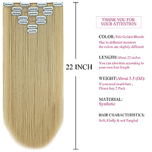 SYXLCYGG Blonde Hair Extensions Clip Hair Extension 22" 5 Oz Straight Synthetic Cheap Fluffy Blond Hair Pieces for Women