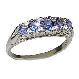 925 Sterling Silver Real Genuine Tanzanite Womens Band Ring - Size 10