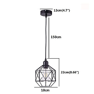 Simple Pendant Lamp Geometric Metal Wire Basket Cage Style Light Shade, Funky Retro Modern Industrial V-intage Look, Easy Fit AC 110V - 240V (Black) [Energy Class A+],Pendant