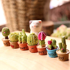 7 in 1 Dollhouse Decoration Plant Pots Miniature Green Potted Miniature Bonsai Model Dollhouse Accessories Decor,1 12 Scale Doll House Miniature Plant Model (7 dersert Plants Bots)