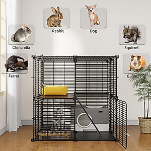 YITAHOME Cat Cage 2 Tier Indoor Cat Enclosures Kitten Cage DIY Pet Playpen Metal Kennel for 1-2 Cats, Ferret, Chinchilla, Rabbit, Small Animals, Kitty, Squirrel, RV Travel, Camping