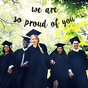 We Are So Proud of You Banner - Black Glitter Congrats Graduate Banner - High School College University Graduation Party Decorations Supplies