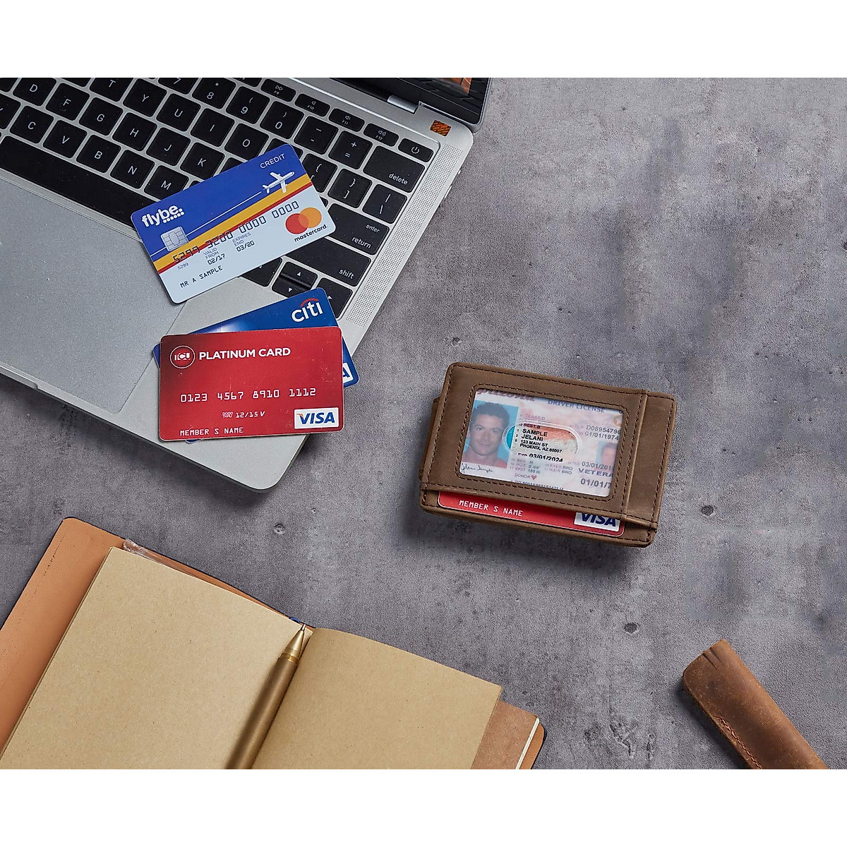 Toughergun Genuine Leather Magnetic Front Pocket Money Clip Wallet RFID Blocking(Coffee)