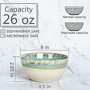 Bosmarlin Ceramic Soup Bowl Set of 4, 26 Oz, Stoneware Cereal Bowl for Oatmeal, Salad, Dishwasher and Microwave Safe, Reactive Glaze (Green, 6 in)