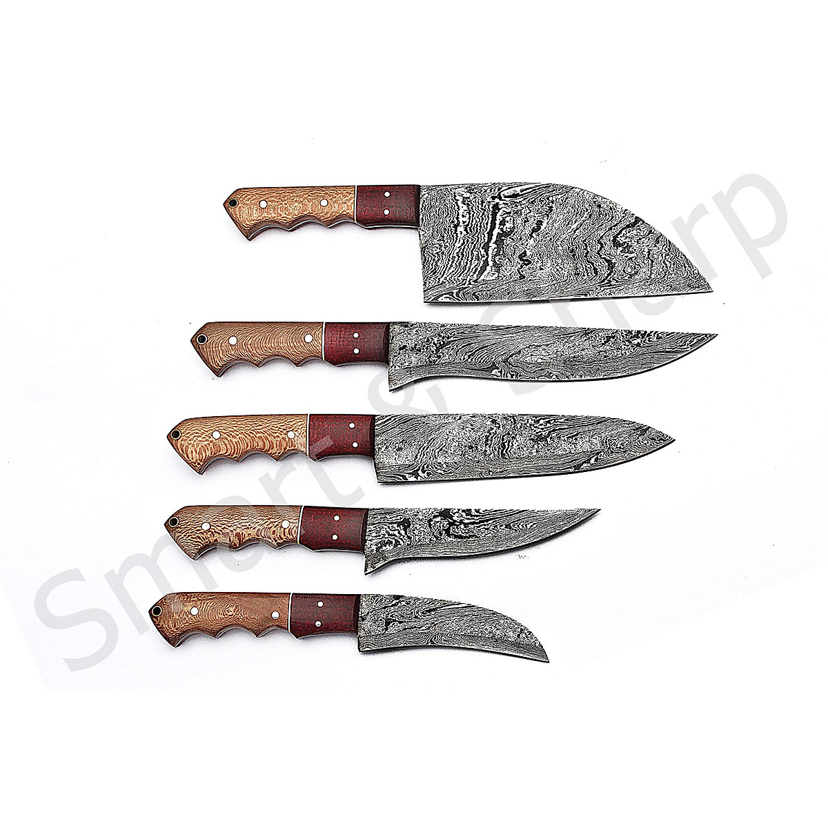 Custom Handmade Damascus Chef Knives Set/Kitchen Knives 5 Pieces Set SS-17210 and 17211 Poplar Wood (Poplar Wood)
