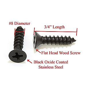 Bolt Dropper 8 x 3/4'' Black Oxide Coated Stainless Flat Head Phillips Wood Screw (100 Pack), 18-8 (304) Stainless Steel Screws Corrosion Resistant Flat Head by Bolt Dropper