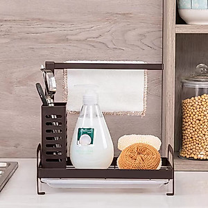 LUVADU ZCX Sink Organizer Sponge Holder with Drain Pan Stainless Steel Countertop Organiser Towel Rack,245 * 145 * 225MM Soap Dispenser Organizer