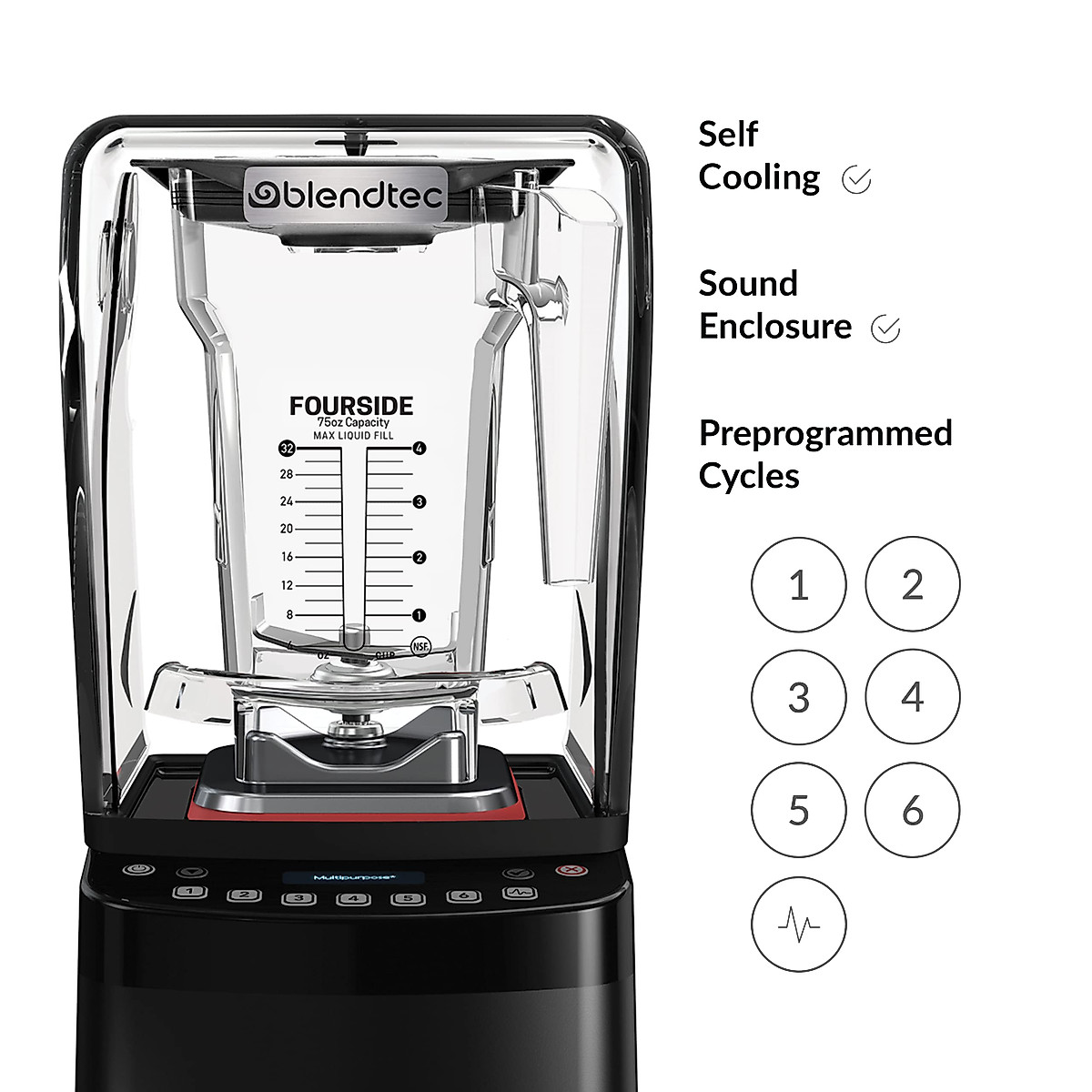 Blendtec Stealth X 885 - Brushless Commercial-Grade Blender with Sound Enclosure - FourSide Jar with Soft Lid - Black