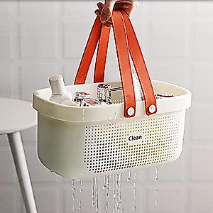 JiatuA Plastic Storage Basket with Handle Portable Shower Caddy Tote Organizer Basket Bin for Bathroom Kitchen Dorm Room Bedroom, White