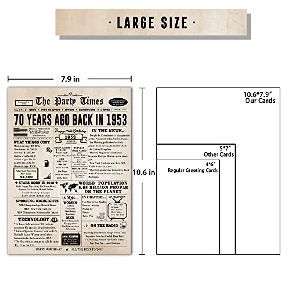 Giant 70th Birthday Card Decorations for Him Her, Cheers to 70 Years Old Birthday Ideas for Mom Dad, Happy 70th Birthday Gifts for Wife Husband, Gifts for 70 Birthday Party, Funny 1953 Bday Gift for Parents