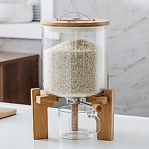 L'ÉPICÉA Glass Rice Dispenser with Bamboo Stand, Large Airtight Rice Storage Container, Cereal/Grain/Coffee Bean/Dry Food Dispenser Countertop, Rice Holder, Rice Bin