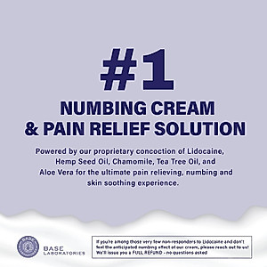BASE LABORATORIES 5% Lidocaine Numbing Cream for Tattoos, Piercings, Waxing - Tattoo Numbing Cream, Topical Anesthetic Cream I Numb Gel Brazilian, Microneedling, Microblading Lip Injections - 4 FL oz