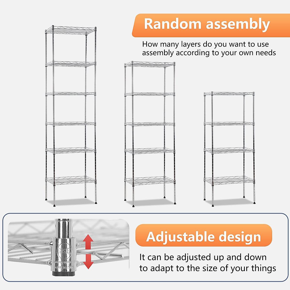 FDW 6 Tier Wire Shelving 17L x 12W x 64H Pantry Shelves Storage Rack Shelving Units Adjustable Metal Shelves for Kitchen Commercial Garage Small Places,Chrome