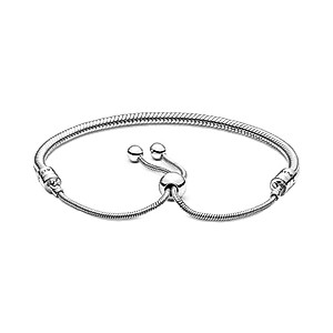 PANDORA Jewelry Moments Snake Chain Slider Charm Bracelet for Women - Sterling Silver with Cubic Zirconia - 11”