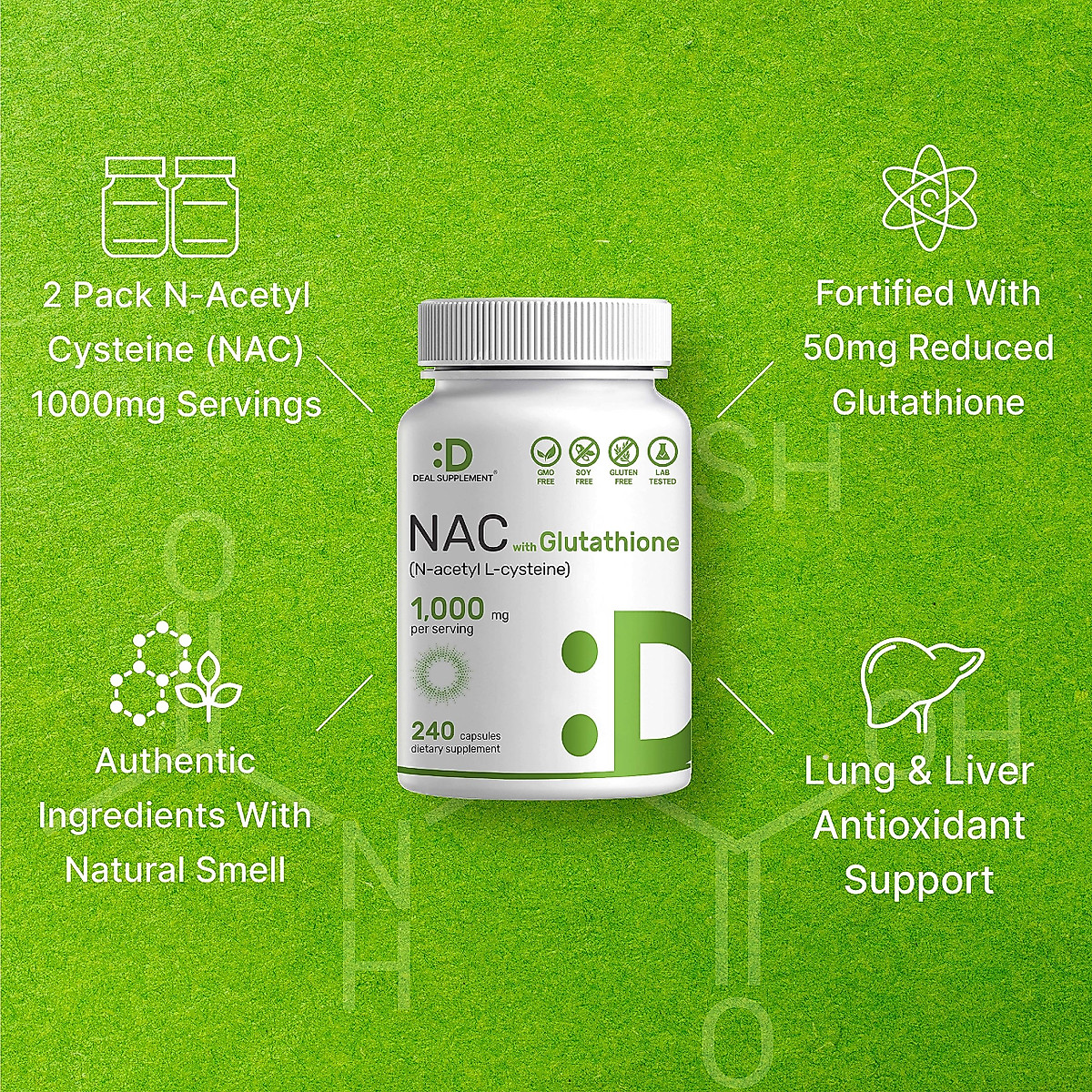 2 Pack NAC Supplement (N-Acetyl Cysteine) 1,000mg Serving with Reduced Glutathione, 480 Capsules