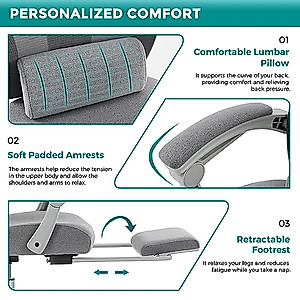 OLIXIS Gaming Ergonomic Foot Rest Reclining, High Back Mesh Home Office Computer Desk Chair with Wheels, Adjustable Headrest, Grey