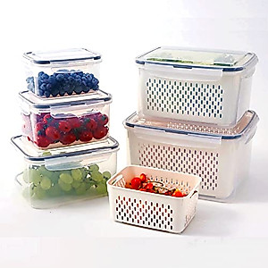 5 PCS Large Fruit Containers for Fridge - Leakproof Food Storage Containers with Removable Colander - Dishwasher & microwave safe Produce Containers Keep Fruits, Vegetables, Berry, Meat Fresh longer