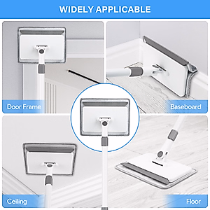 Baseboard Cleaner Tool with Handle, DELUX Baseboard Cleaner with Extendable Long Handle, 4 Reusable Cleaning Pads Wall Cleaner for Baseboards Cleaning, Ceiling, Wall, Floor, Shower Bathroom Kitchen