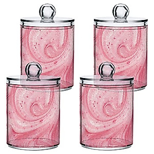 SUABO Plastic Jars with Lids,Pink MarbleStorage Containers Wide Mouth Airtight Canister Jar for Kitchen Bathroom Farmhouse Makeup Countertop Household,Set 4