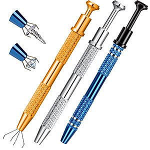 ANCIRS 3 Pack Stainless Steel 4-Claw Pick up Tool for Small Parts Pickup, 4 Prongs Grabber for Tiny Objects in Home, Office - IC Chip, Electronic Components, Nails Clamping- Gold & Silver & Blue