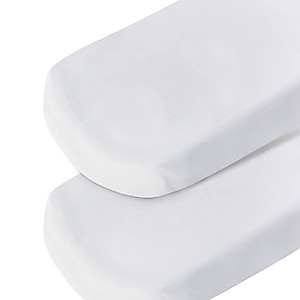 Bassinet Sheet 2 Pack Cotton Fitted Sheets Set for Oval Rectangle Hourglass Bassinet Mattress and Moses Baskets, Super Soft and Breathable Cover for Baby Girl Boy 32''x16''x4'', White