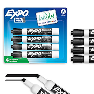 EXPO 80661 Low-Odor Dry Erase Markers, Chisel Tip, Black, 4-Count