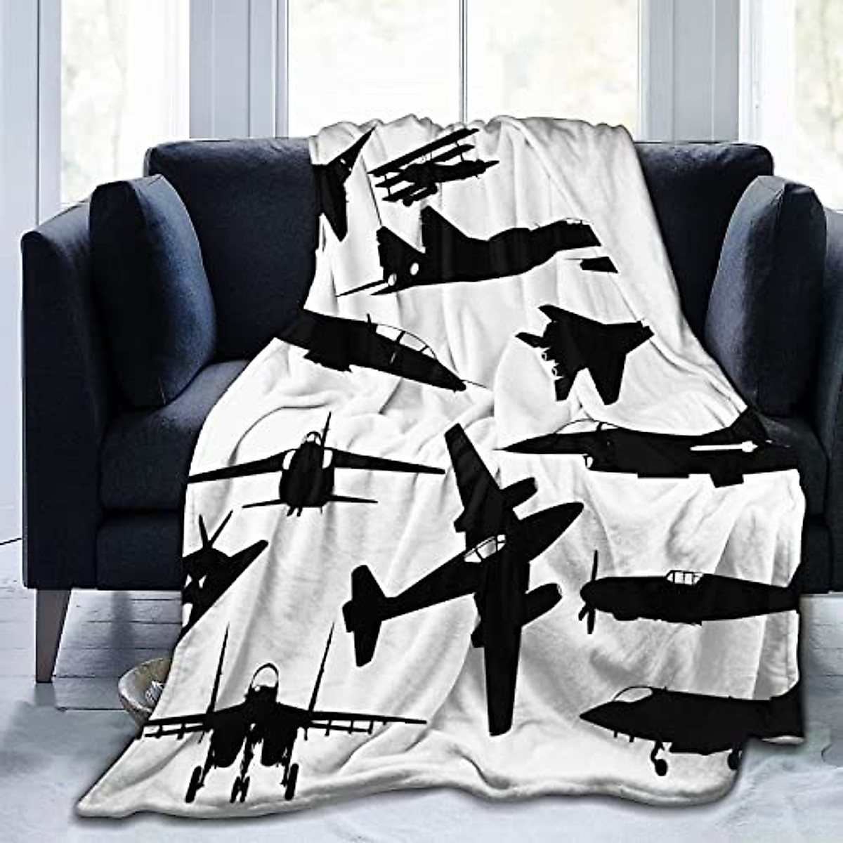 Fighter Jet Plane Soft Throw Blanket All Season Microplush Warm Blankets Lightweight Tufted Fuzzy Flannel Fleece Throws Blanket for Bed Sofa Couch 60"x50"