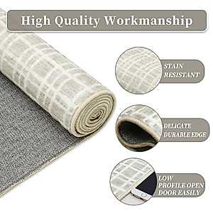 LUXLOOM Washable Area Rug 9x12 Rug for Living Room Modern Plaid Large Area Rug for Bedroom Decor Farmhouse Non Slip Throw Rugs Low Pile Stain Resistant Carpet for Office Dining Room 9'x12' Light Grey