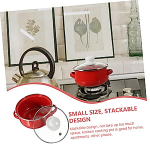 SHOWERORO 3pcs Enamel Pot Enamel Stockpot with Lid Soup Pot with Lid Small Pots for Cooking Quart Stock Noodle Pot Milk Pot Cookware Kitchen Pots With Cover Red Instant Noodle Pot