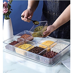 Divided Veggie Tray with Lid, 8 Compartment Vegetable Storage Square Appetizer Relish Serving Platter, Food Fruit Snack Containers with 8 Spoons for Refrigerator Organizer Bins