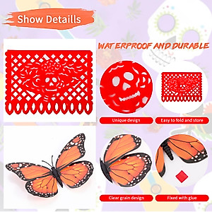 Mexican Party Banner Artificial Monarch Butterfly Plastic Day of The Dead Papel Picado and Halloween Fake 3D Monarch Butterfly for Mexican Party Day of The Dead Party Favors