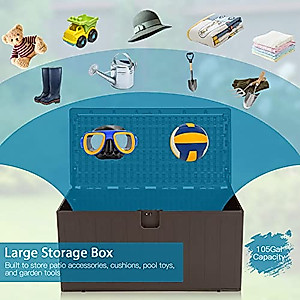 GOFLAME 105 Gallon Outdoor Storage Deck Box, Weather Resistant Container Box with Lockable Cover, Metal Support Bar for Patio Furniture, Outdoor Cushions, Pool Supplies, Garden Tools & Sport Equipment