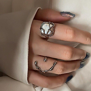 XACH1995 Fashion 925 Sterling Silver Plated Cute Matching Rings Set Adjustable Irregular Geometric Simulated Pearls 2 pcs Per Set