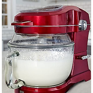 Kenmore Elite Ovation Electric Stand Mixer 5 Qt 500 Watt 10-Speed Motor Revolutionary Pour-In Top Tilt Head Beater Whisk Dough Hook Planetary Mixing 360-Degree Splash Guard Glass Bowl with Lid, Red