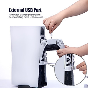 Upgraded PS5 Cooling Fan with LED Light and USB Port - Quiet Fan for PS5 Accessories - Suitable for Sony PS5 Digital/Disc Edition - White (NOT for PS5 Slim)