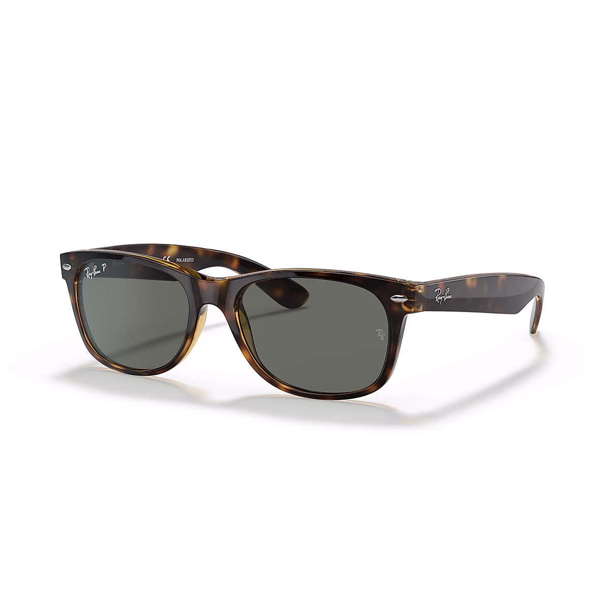 Ray-Ban RB2132 New Wayfarer Square Sunglasses, Tortoise/Polarized Green, 58 mm