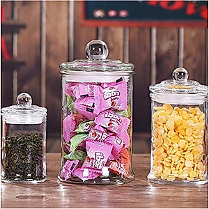 Maredash Glass Apothecary Jars,Bathroom Storage Organizer with lids - Glass canisters Jar Cotton Ball Holder Set of 4