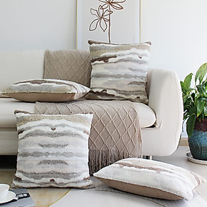 JOJUSIS Plush Short Wool Fluffy Decorative Throw Pillows Covers 16 x 16 Inch Luxury Soft Faux Fur Fleece Cushion Cover Pillowcase Pack of 2 Khaki