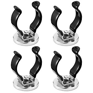 LEIFIDE Magnetic Hook Round Base Magnet Fastener with Steel Clip Chrome Plate Magnetic Tool Holder Heavy Duty Magnetic Holder for Indoor Outdoor Hanging Kitchen Home Organization (4, Black)