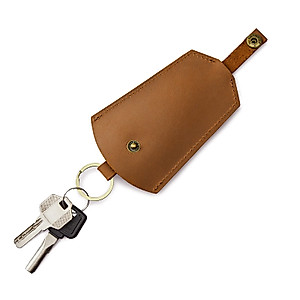 S-ZONE Keychains for Women Men Genuine Leather Car Key Holder Case Key Protector Cover Sleeve Keychain Pouch with metal ring