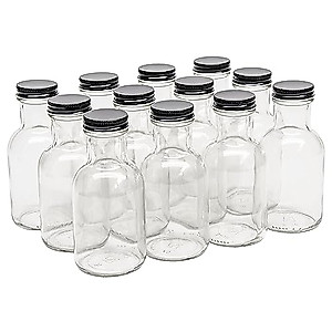 North Mountain Supply 8 Ounce Glass Stout Sauce Bottle - with 38mm Black Metal Lids - Case of 12